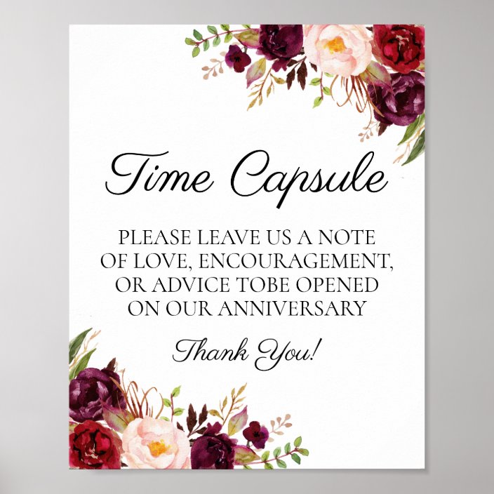 Marsala and Pink Floral Wedding Time Capsule Sign | Zazzle.com