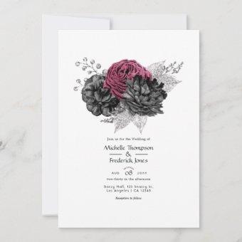 Marsala, Black and Silver Floral Wedding Invitation | Zazzle