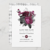 Marsala, Black and Silver Floral Wedding Save The Date | Zazzle