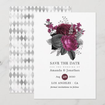 Marsala, Black and Silver Floral Wedding Save The Date | Zazzle