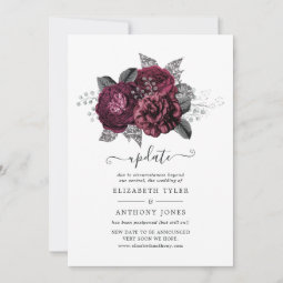 Marsala, Black and Silver Floral Wedding Update Invitation | Zazzle