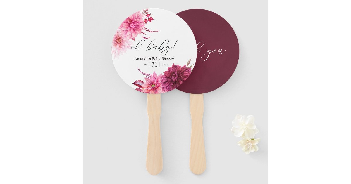 Marsala - Burgundy and Blush Autumn Baby Shower Hand Fan | Zazzle