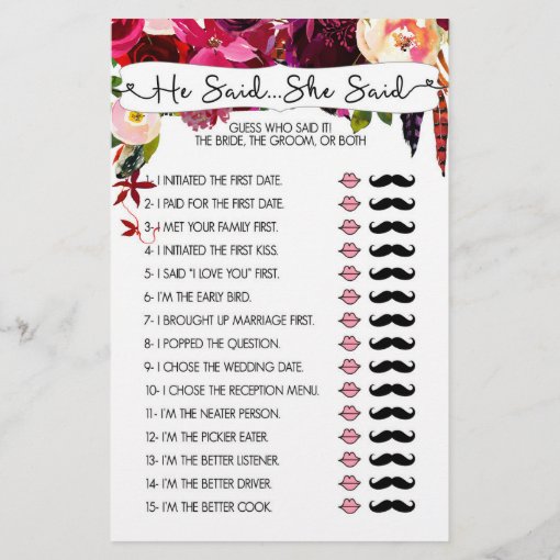 Marsala Burgundy Floral Bridal Shower Games | Zazzle