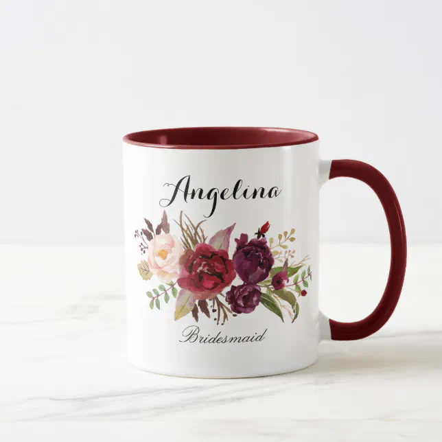 Marsala burgundy Floral bridesmaid Mug | Zazzle