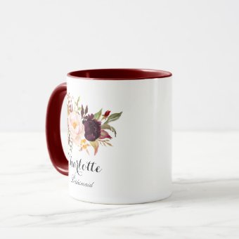 Marsala burgundy Floral bridesmaid Mug | Zazzle