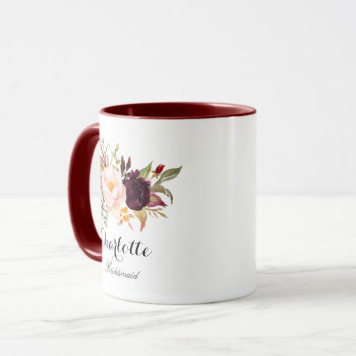 Marsala burgundy Floral bridesmaid Mug | Zazzle