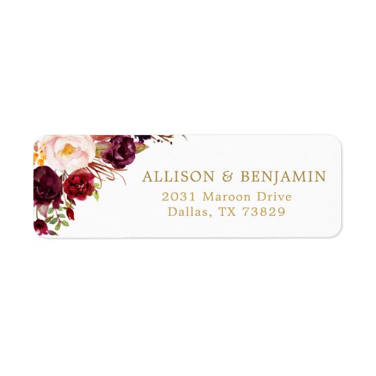 Marsala Burgundy Flowers Return Address Label | Zazzle.com