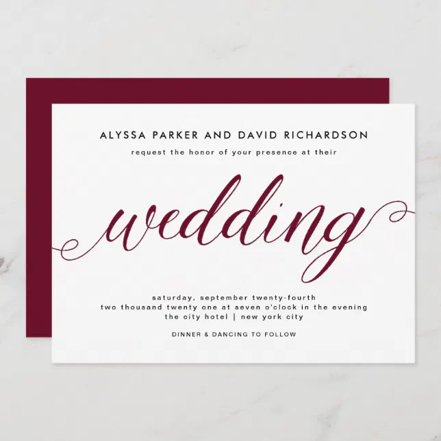 Marsala | Elegant Script Wedding Invitation | Zazzle