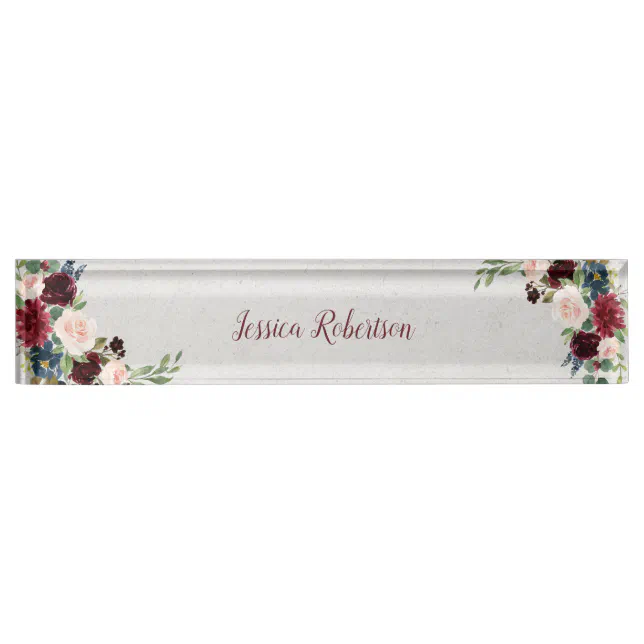 Marsala & Navy Floral Shabby Chic Office Custom Desk Name Plate | Zazzle