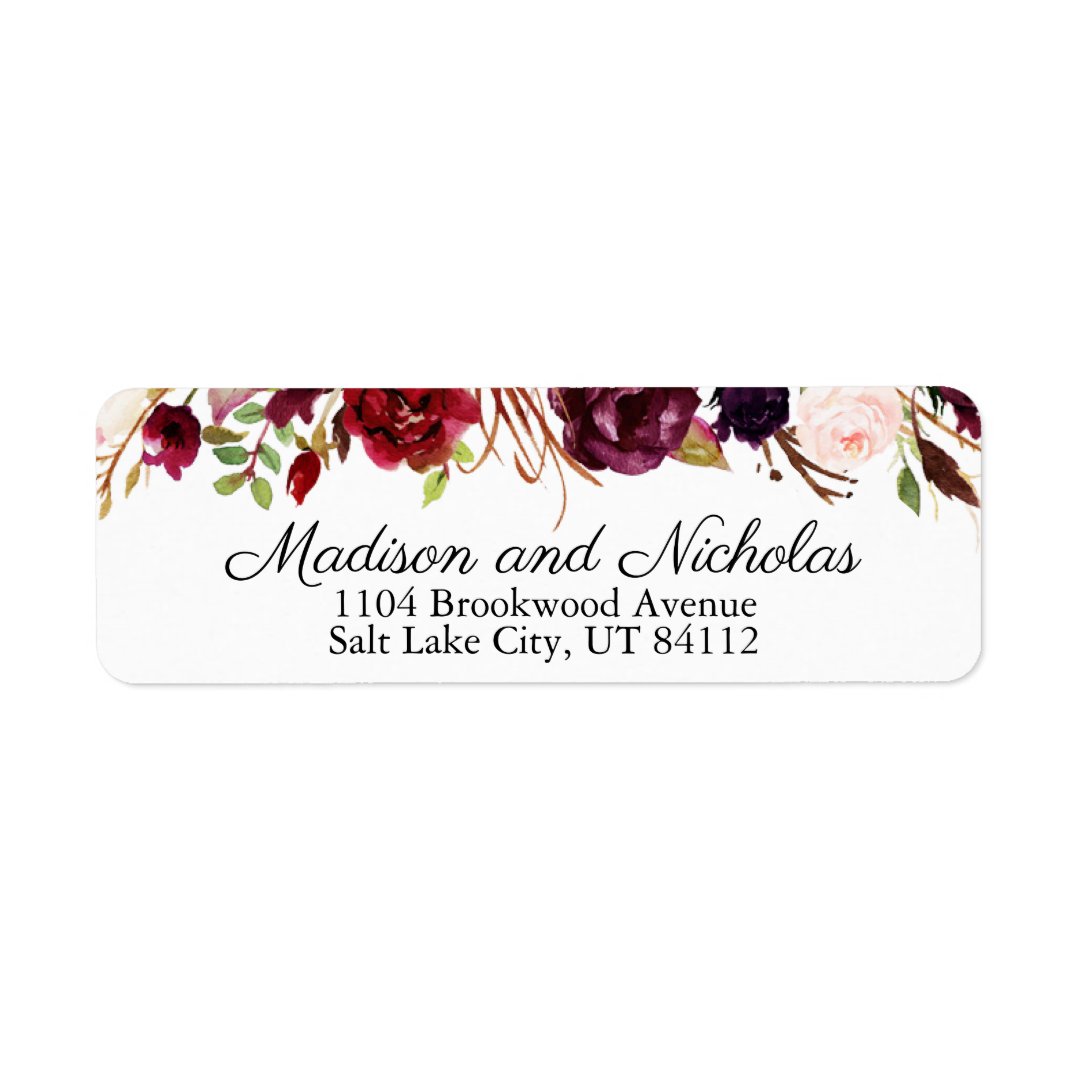 Marsala Pink Floral Wedding Return Address Labels | Zazzle