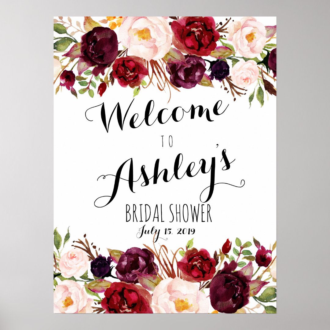 Marsala red rose welcome sign | Zazzle