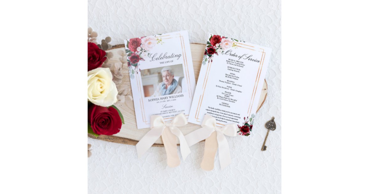 Marsala Rose Funeral Program Set of Fans | Zazzle