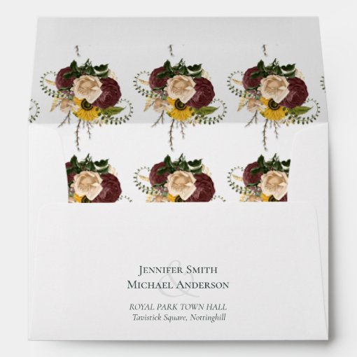 Marsala Roses Sunflowers Budget Cheap Wedding Envelope | Zazzle