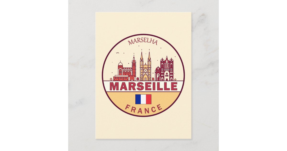 Marseille France City Skyline Emblem Postcard | Zazzle