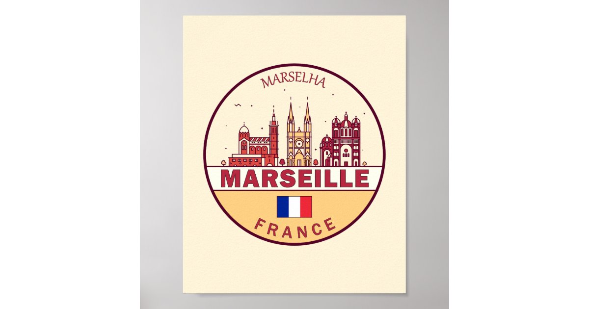 Marseille France City Skyline Emblem Poster | Zazzle