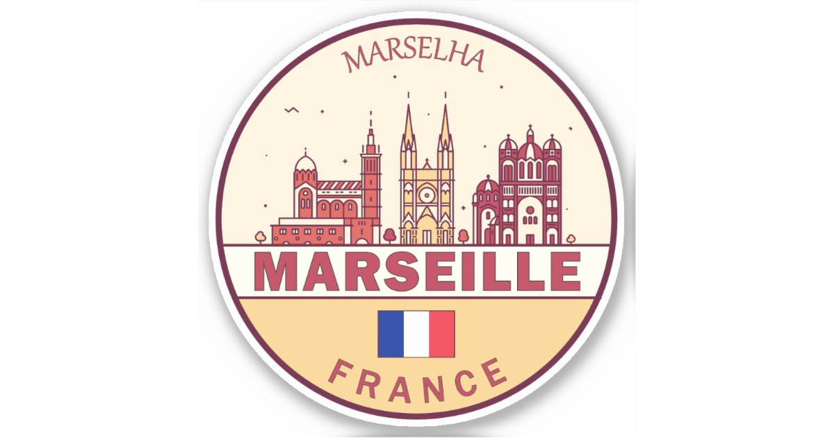 Marseille France City Skyline Emblem Sticker | Zazzle