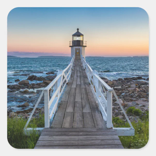 Marshall Point Lighthouse at Sunset Square Sticker | Zazzle
