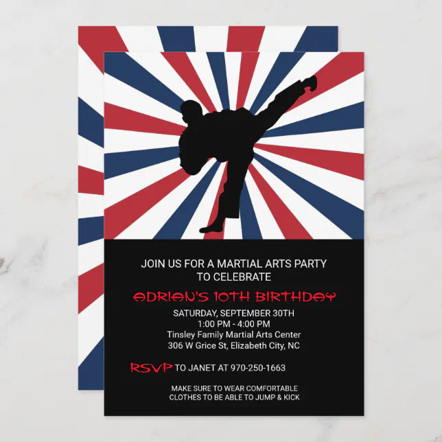 Martial Arts Birthday Party Invitations | Zazzle