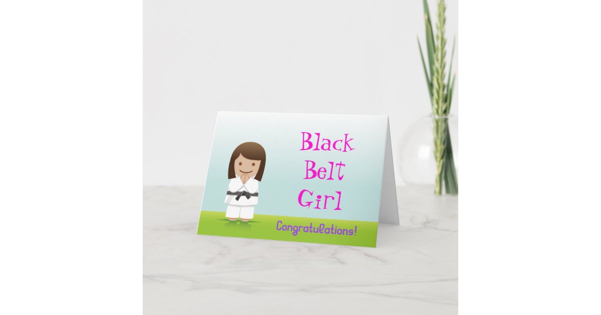 Martial Arts Black Belt Girl Congratulations Card | Zazzle