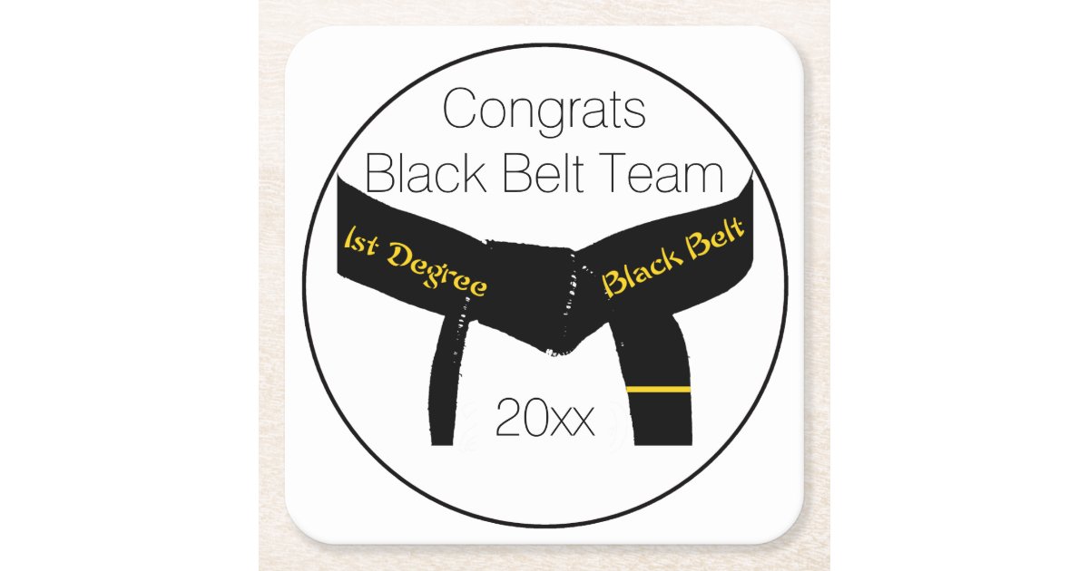 Martial Arts Black Belt Test Party Congratulations Square Paper Coaster ...