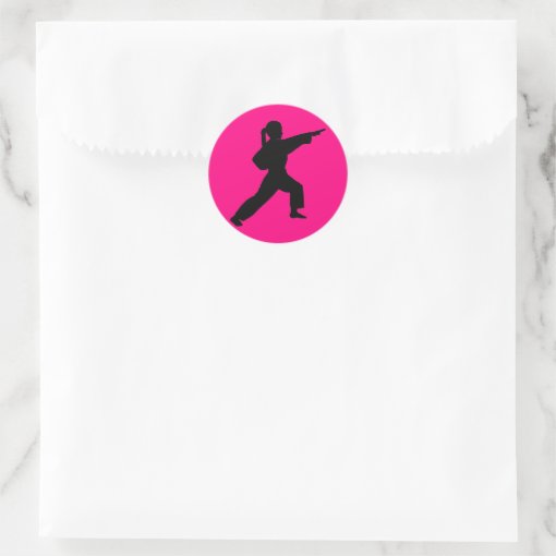 Martial Arts Front Strike Girl hot pink stickers | Zazzle