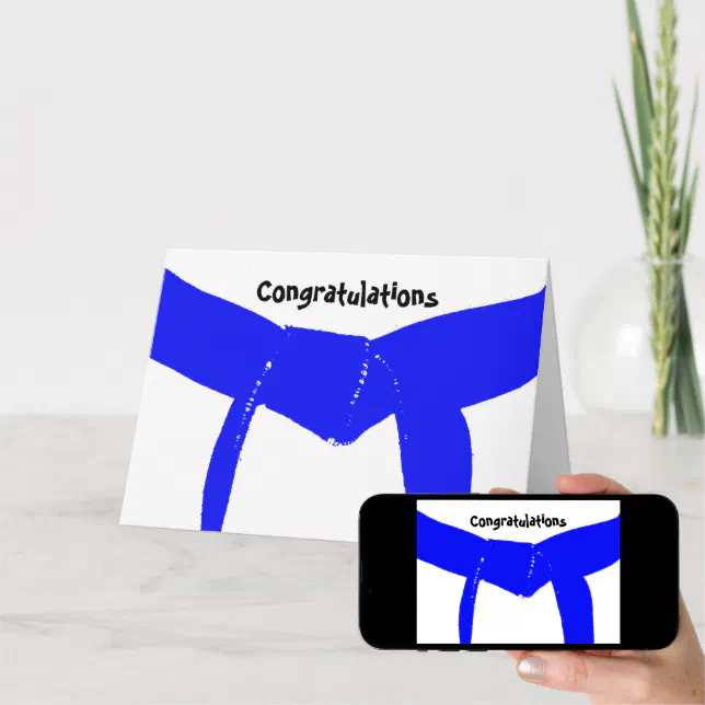 Martial Arts Light Blue Belt Congratulations Card | Zazzle