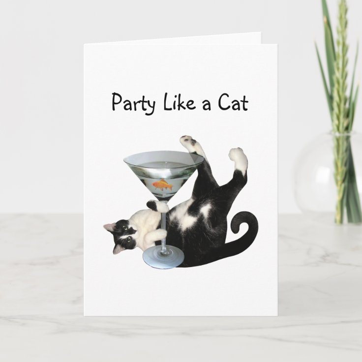 Martini Cat Holiday Card | Zazzle