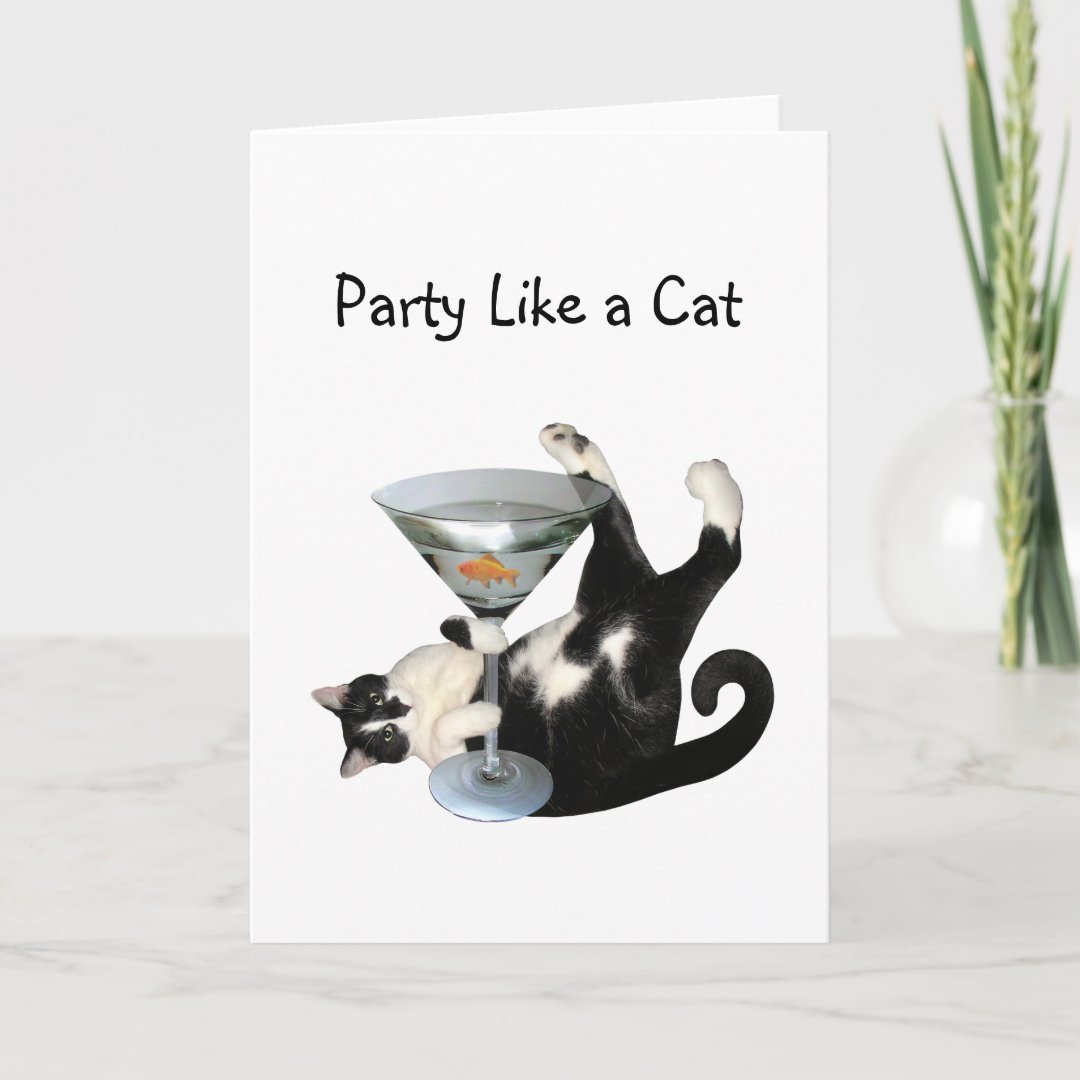 Martini Cat Party Card | Zazzle