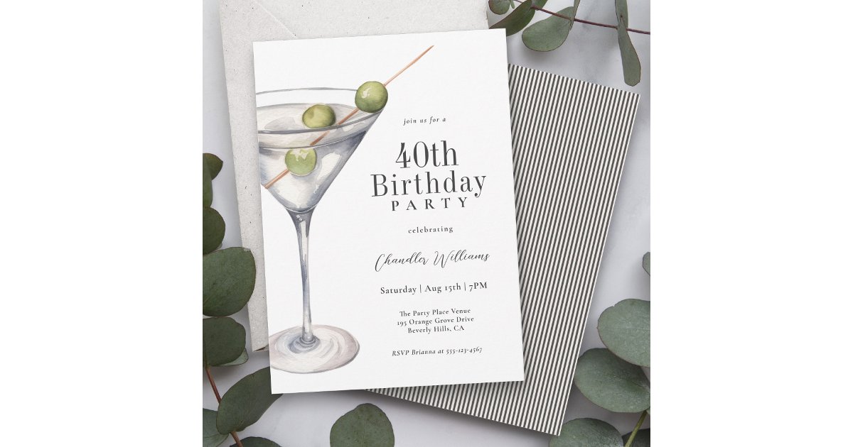 Martini Cocktail 40th Birthday Party Invitation | Zazzle