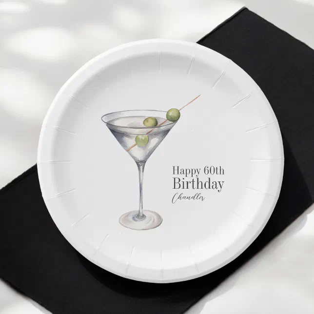 Martini Cocktail 60th Birthday Party Paper Plates | Zazzle