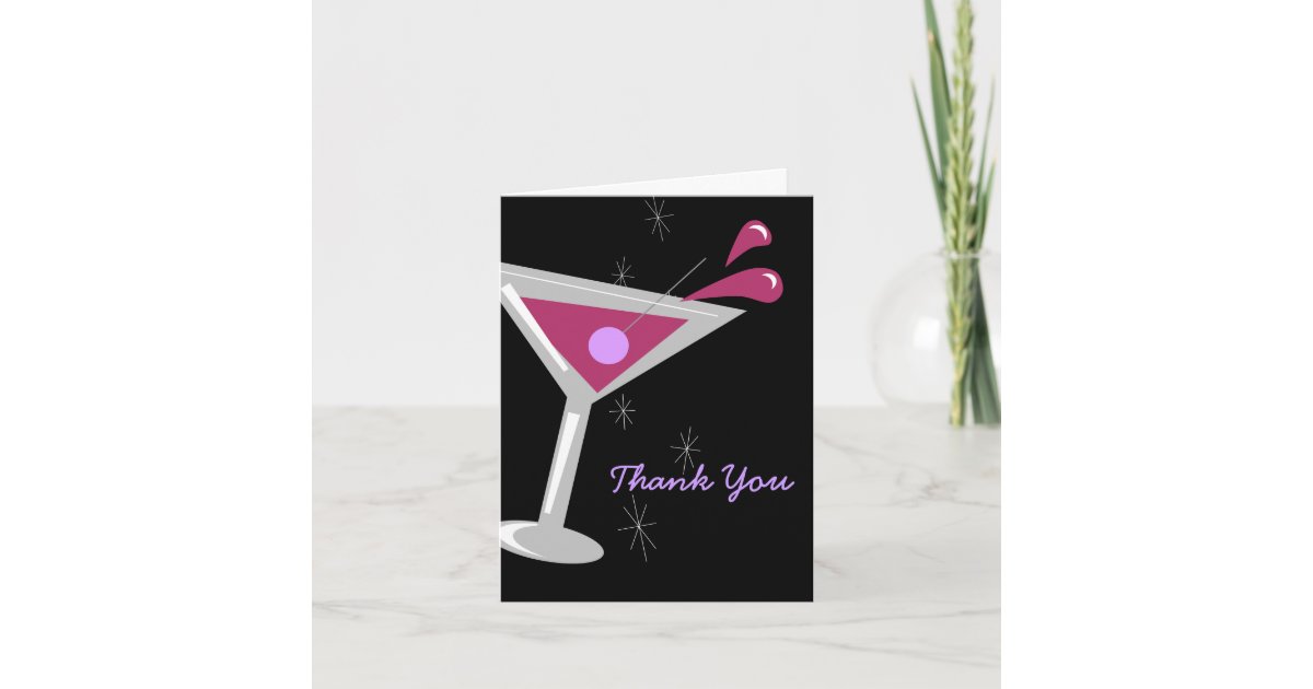 Martini Cocktail in Purple Thank You Card | Zazzle