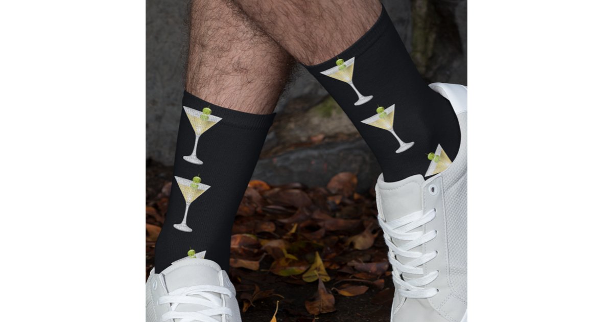 Martini Cocktail Olives Fun Classy Drinking Socks | Zazzle