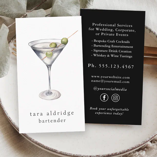 Martini Cocktail Professional Bartender Business Card | Zazzle
