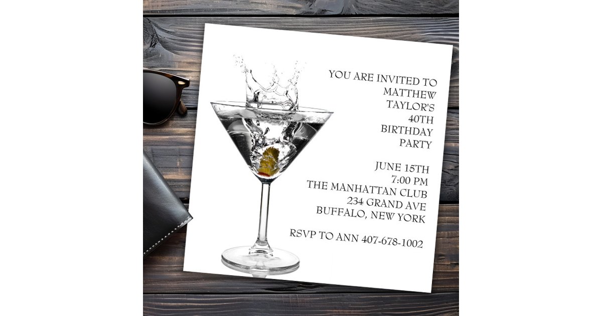 Martini Glass Birthday Party Invitation | Zazzle