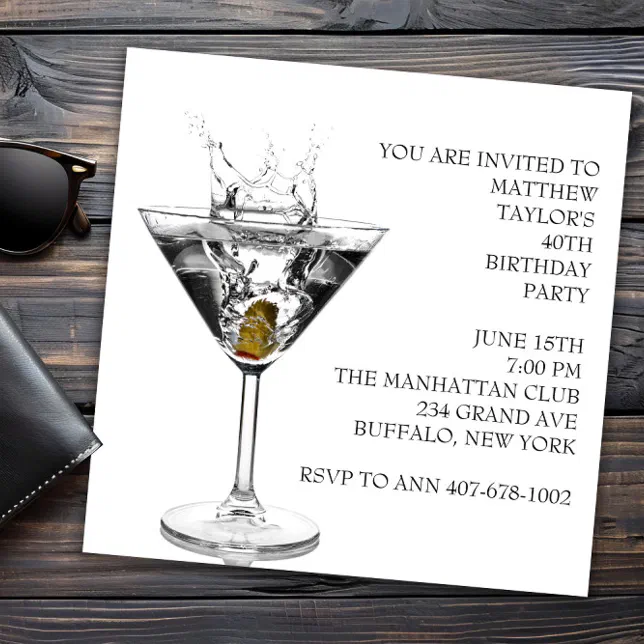 Martini Glass Birthday Party Invitation | Zazzle