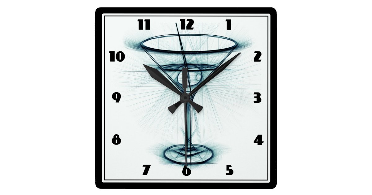 Martini Glass Sketch Square Wall Clock | Zazzle