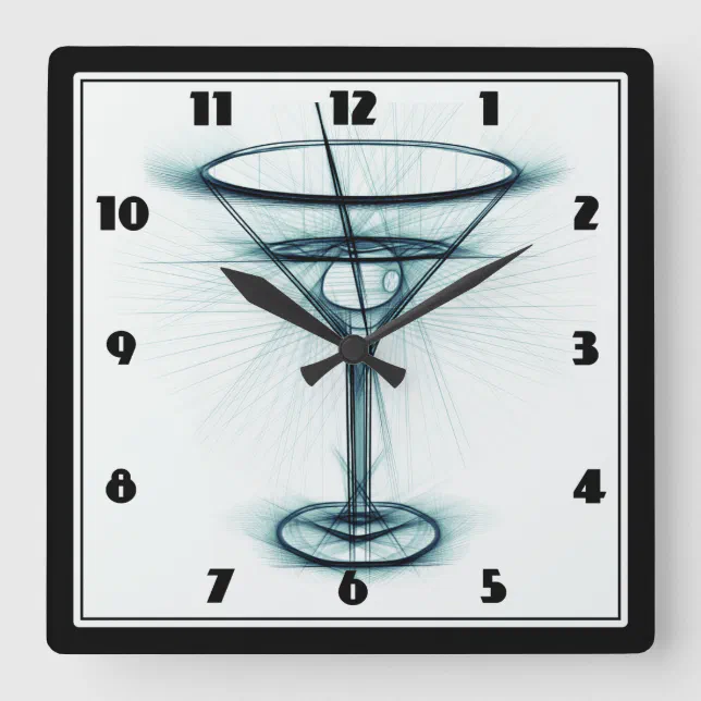 Martini Glass Sketch Square Wall Clock | Zazzle