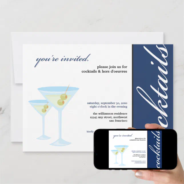 Martini Glasses Cocktail Party Invitation (blue) | Zazzle