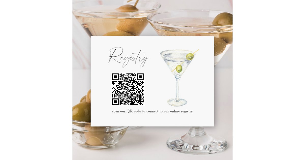 Martini QR code bridal shower registry Enclosure Card | Zazzle