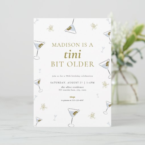 Martini Tini Bit Older Adult Birthday Invitation | Zazzle