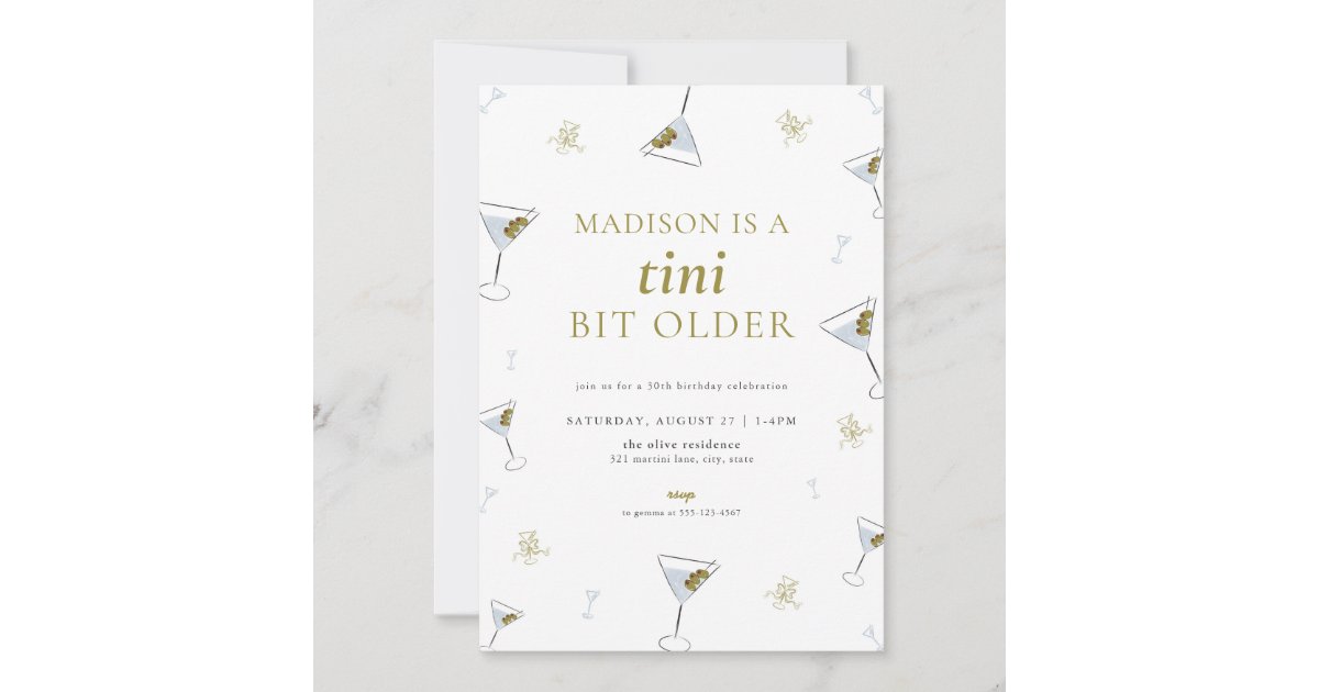 Martini Tini Bit Older Adult Birthday Invitation | Zazzle