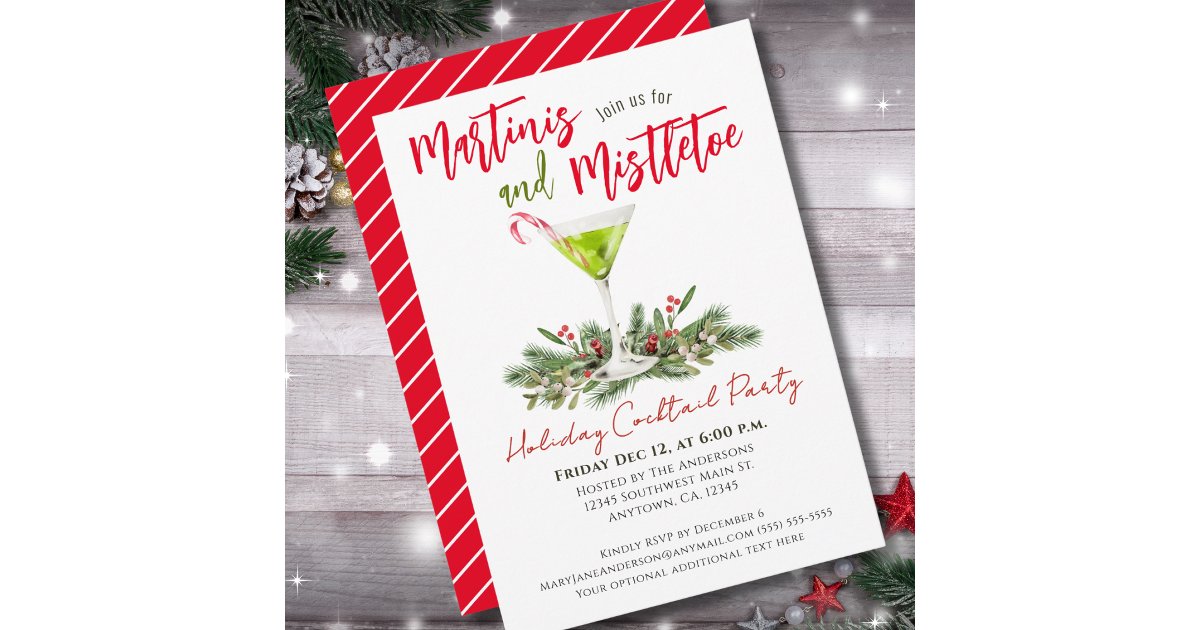 Martinis & Mistletoe Holiday Cocktail Party Invitation | Zazzle