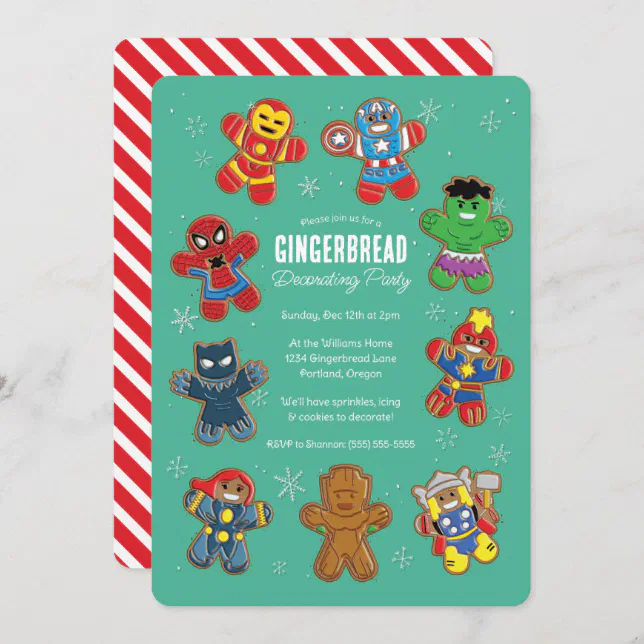 Marvel Holiday Gingerbread Cookie Decorating Party Invitation | Zazzle