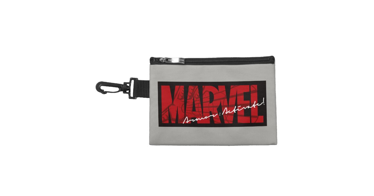 Marvel Logo With Iron Man Blaster Inside Accessory Bag | Zazzle