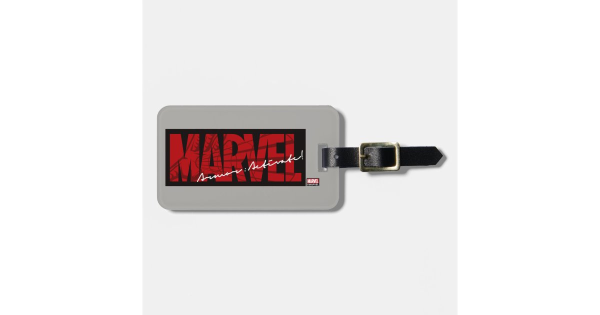 Marvel Logo With Iron Man Blaster Inside Luggage Tag | Zazzle