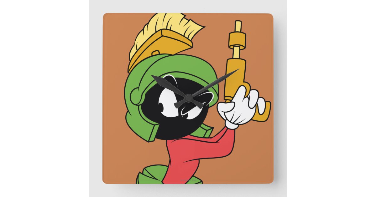 MARVIN THE MARTIAN™ Ready With Laser Square Wall Clock | Zazzle