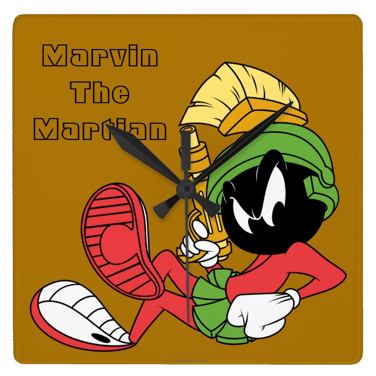 MARVIN THE MARTIAN™ Reclining With Laser Square Wall Clock | Zazzle