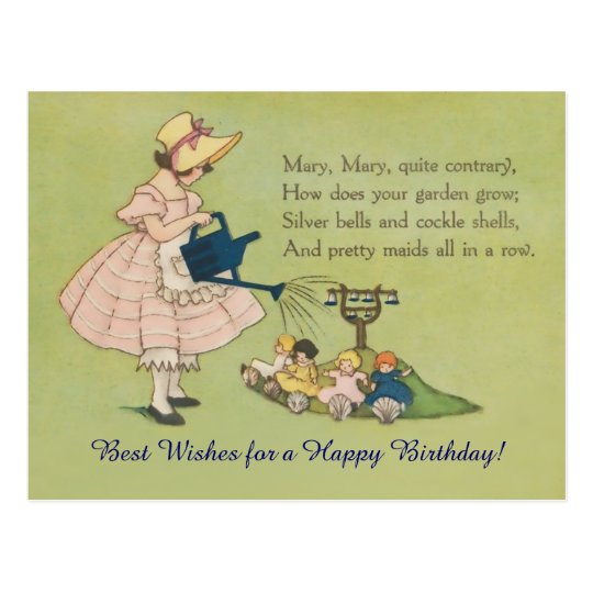Mary Mary Quite Contrary Happy Birthday Postcard | Zazzle.com