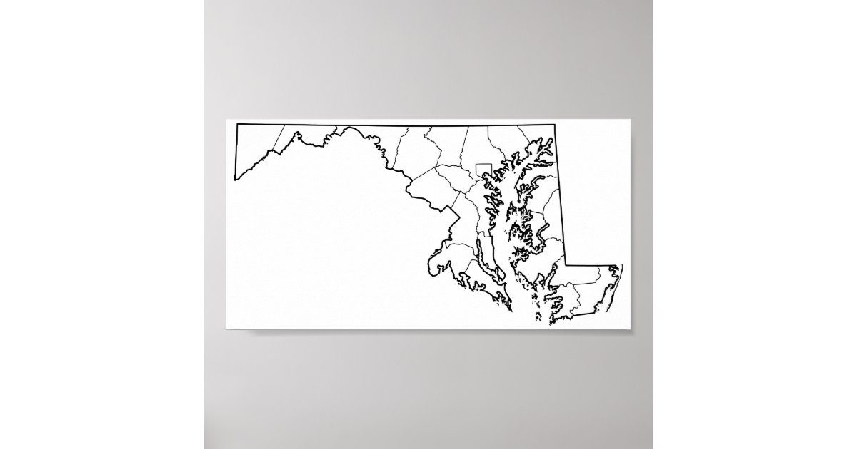 Maryland Counties Blank Outline Map Poster | Zazzle