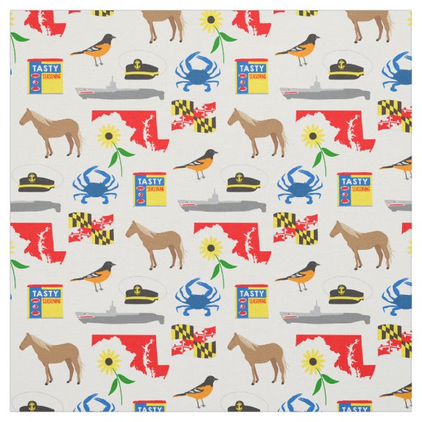 Maryland Flag Blue Crab Pattern Fabric | Zazzle